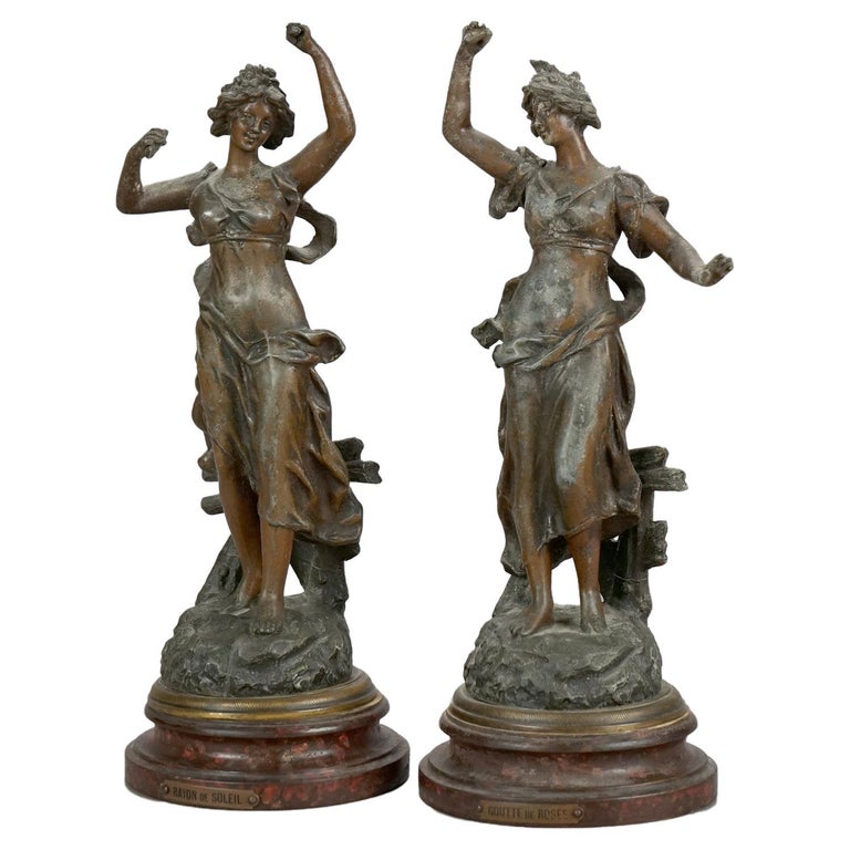 Antique Pair Bronzed Metal Classical Dancing Women Statues Circa 1920 ...