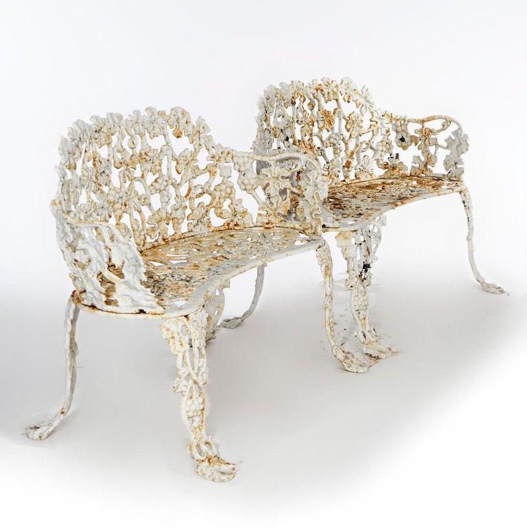 Antique Pair Cast Iron Grape and Leaf Garden Benches Circa 1940 For ...