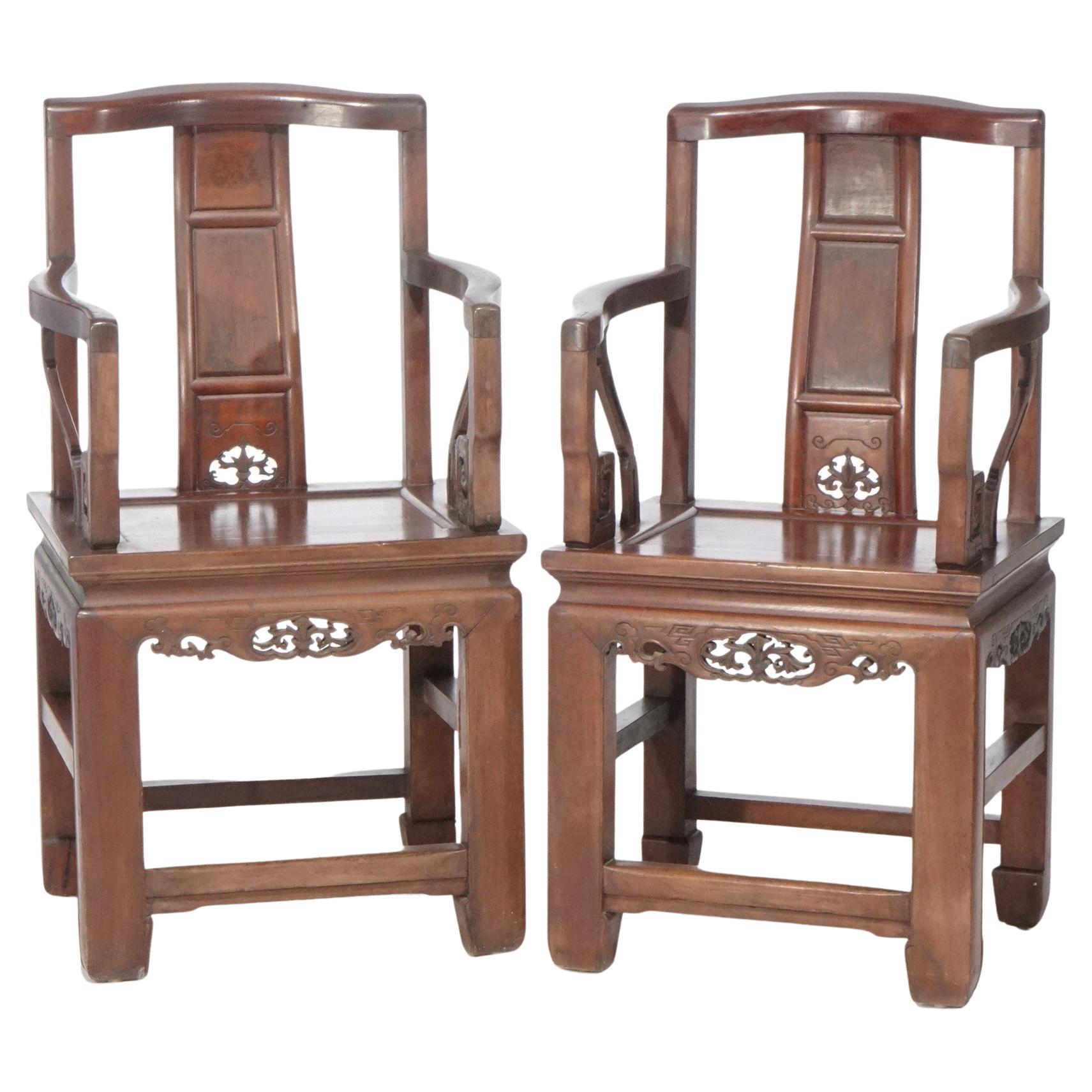 1960's Pair of Solid Teak Chinese Arm Chairs at 1stDibs