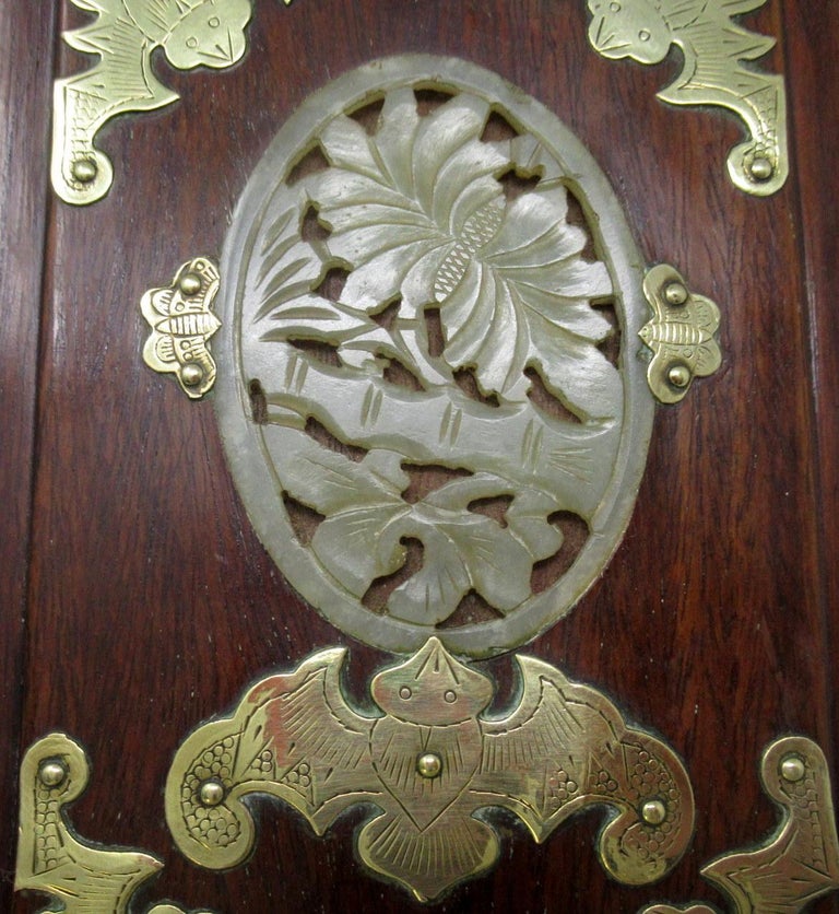 Antique Pair Chinese Hardwood Jade Brass Book Ends Holders Qing Dynasty ...