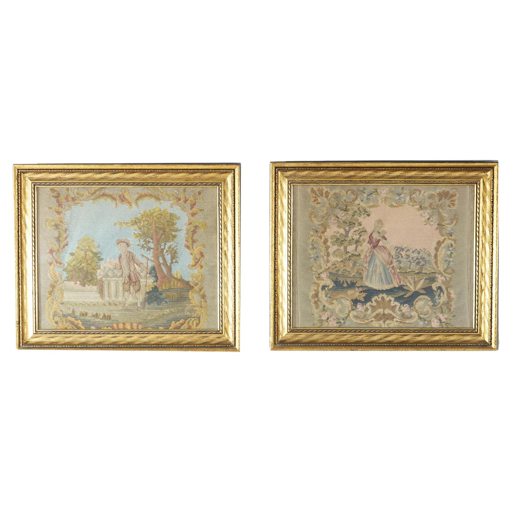 Antique Pair Colonial Style Framed Needlework In Giltwood Frames C1900 ...