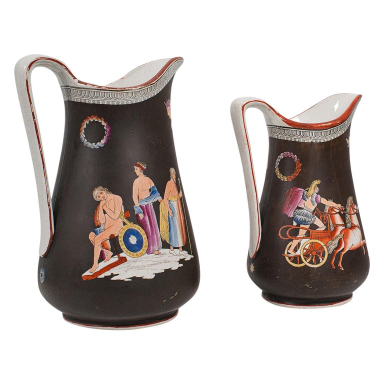 Antique Pair, Decorative Pouring Jugs, English, Ceramic, Serving Ewer ...