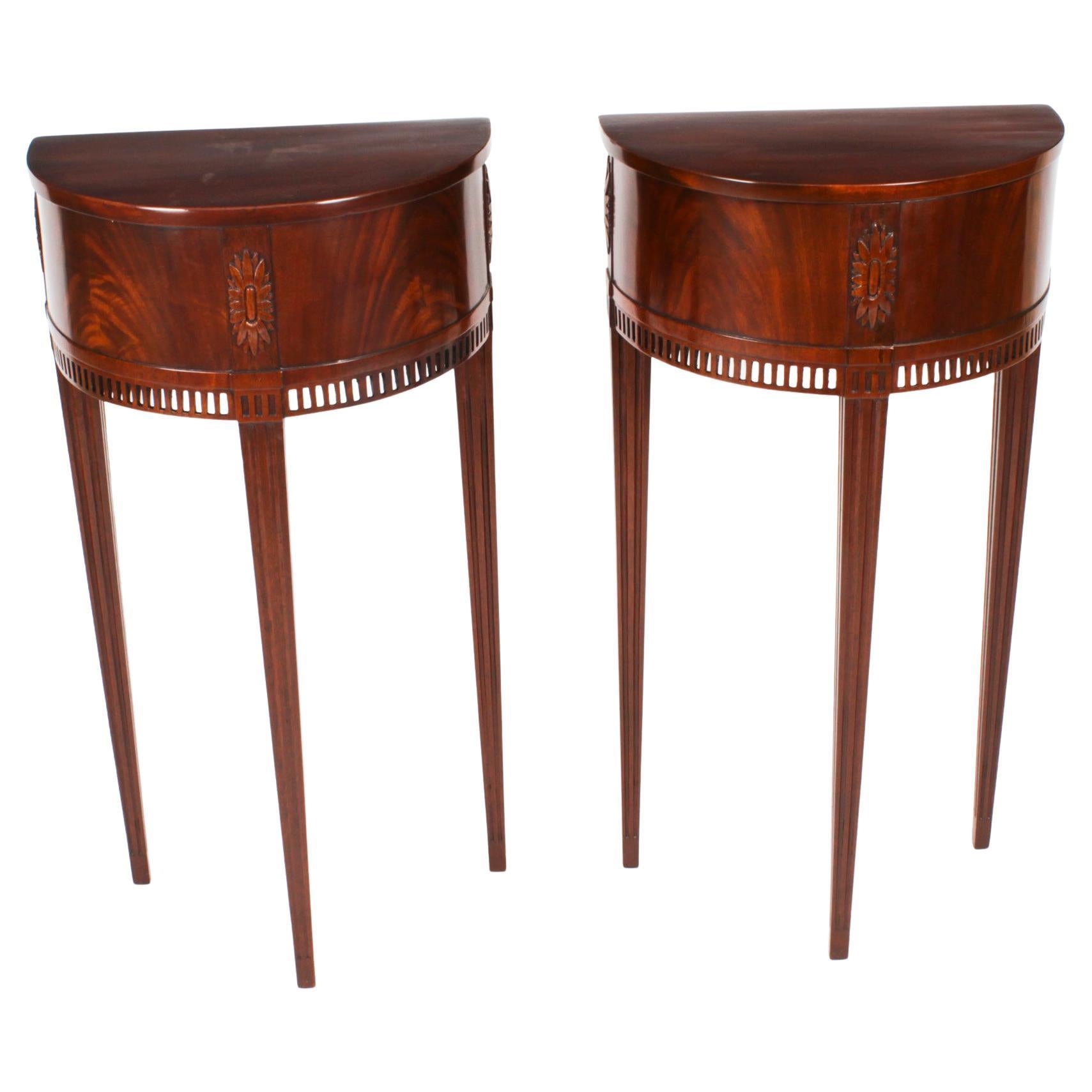 Antique Pair of Edwardian Mahogany Demilune Console Side Tables, 19th ...
