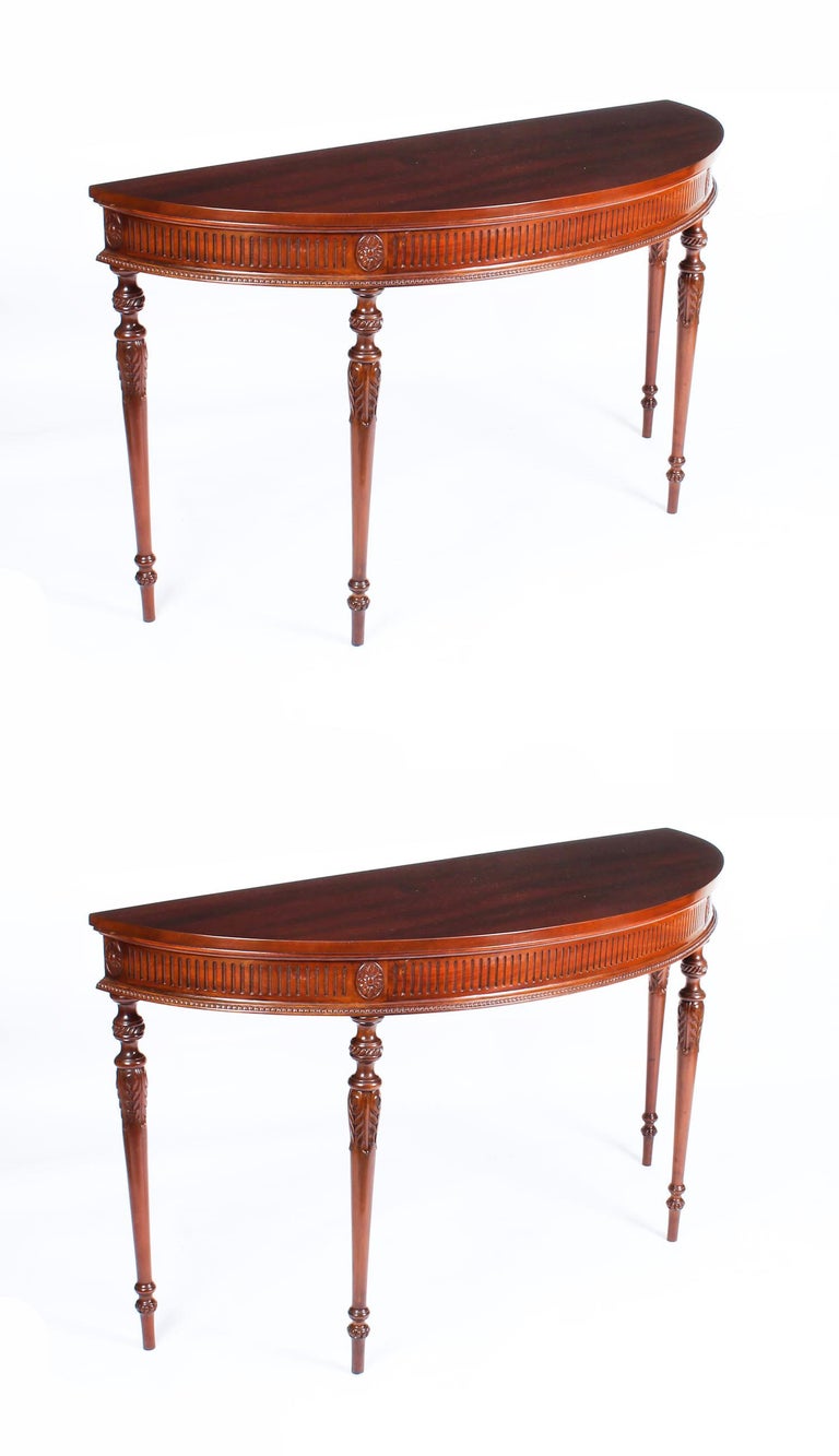 Antique Pair of Edwardian Mahogany Demilune Console Side Tables, 19th ...
