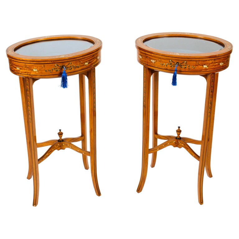Antique Pair Edwardian Satinwood Painted Bijouterie Display Tables ...