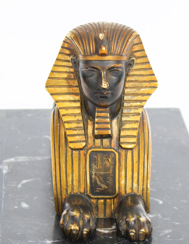 Pair of Empire Egyptian Revival Table Bronze Recumbent Pharaoh, 19th ...