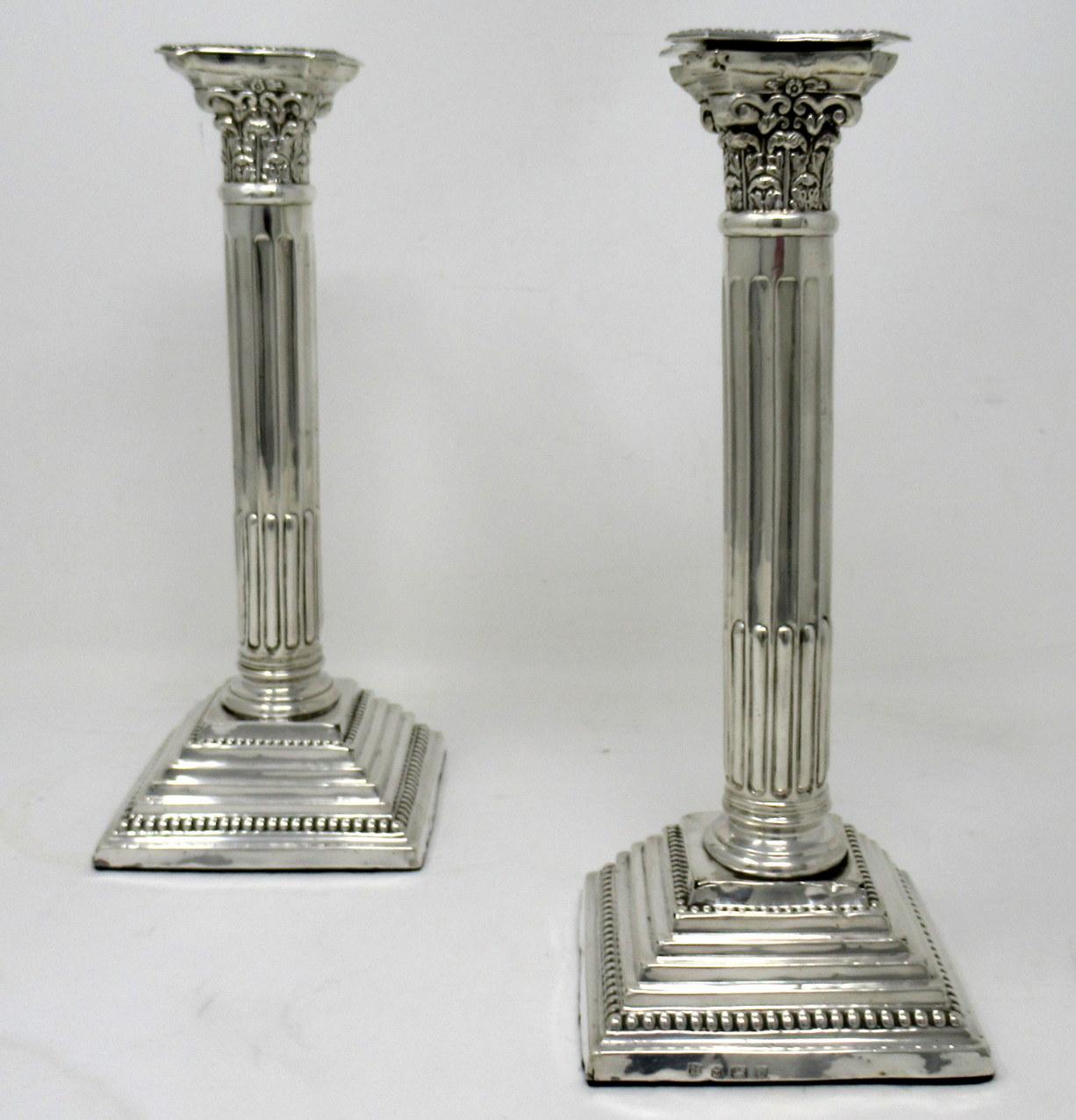 Antique Pair English Sterling Silver Candlesticks Candelabra Corinthian ...
