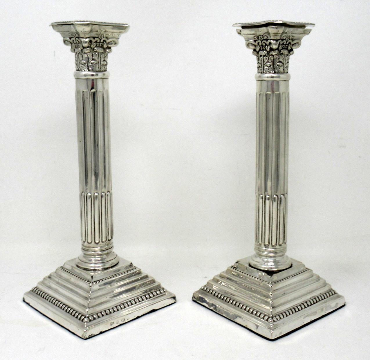 Antique Pair English Sterling Silver Candlesticks Candelabra Corinthian ...