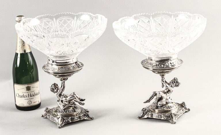 Antique Pair of English Victorian Silver Plate and Cut Glass ...