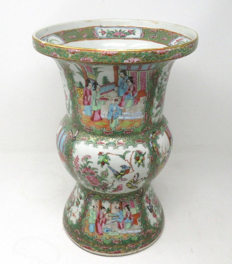 Antique Pair Famille Rose Medallion Canton Cantonese Chinese Gu Vases ...