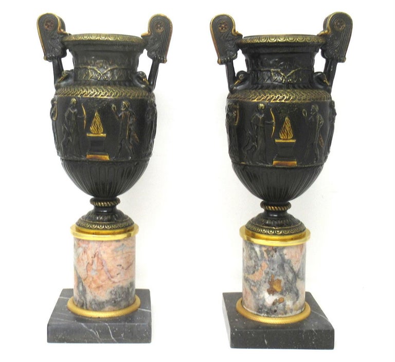 Antique Pair French Bronze Ormolu Townley Urns Vases Breche Violette ...