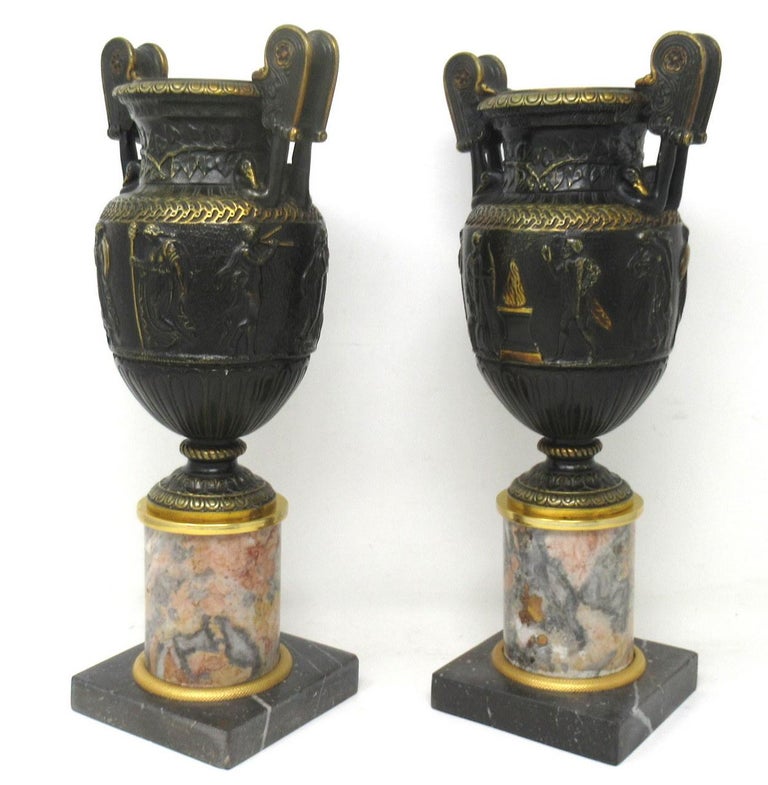 Antique Pair French Bronze Ormolu Townley Urns Vases Breche Violette ...