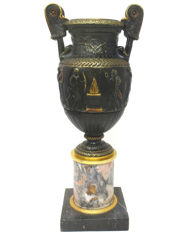 Antique Pair French Bronze Ormolu Townley Urns Vases Breche Violette ...