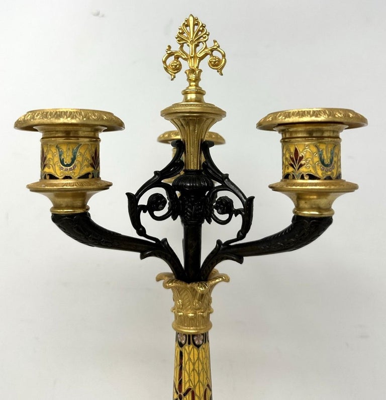 Antique Pair French Champlevé Enamel Ormolu Gilt Bronze Candelabra ...