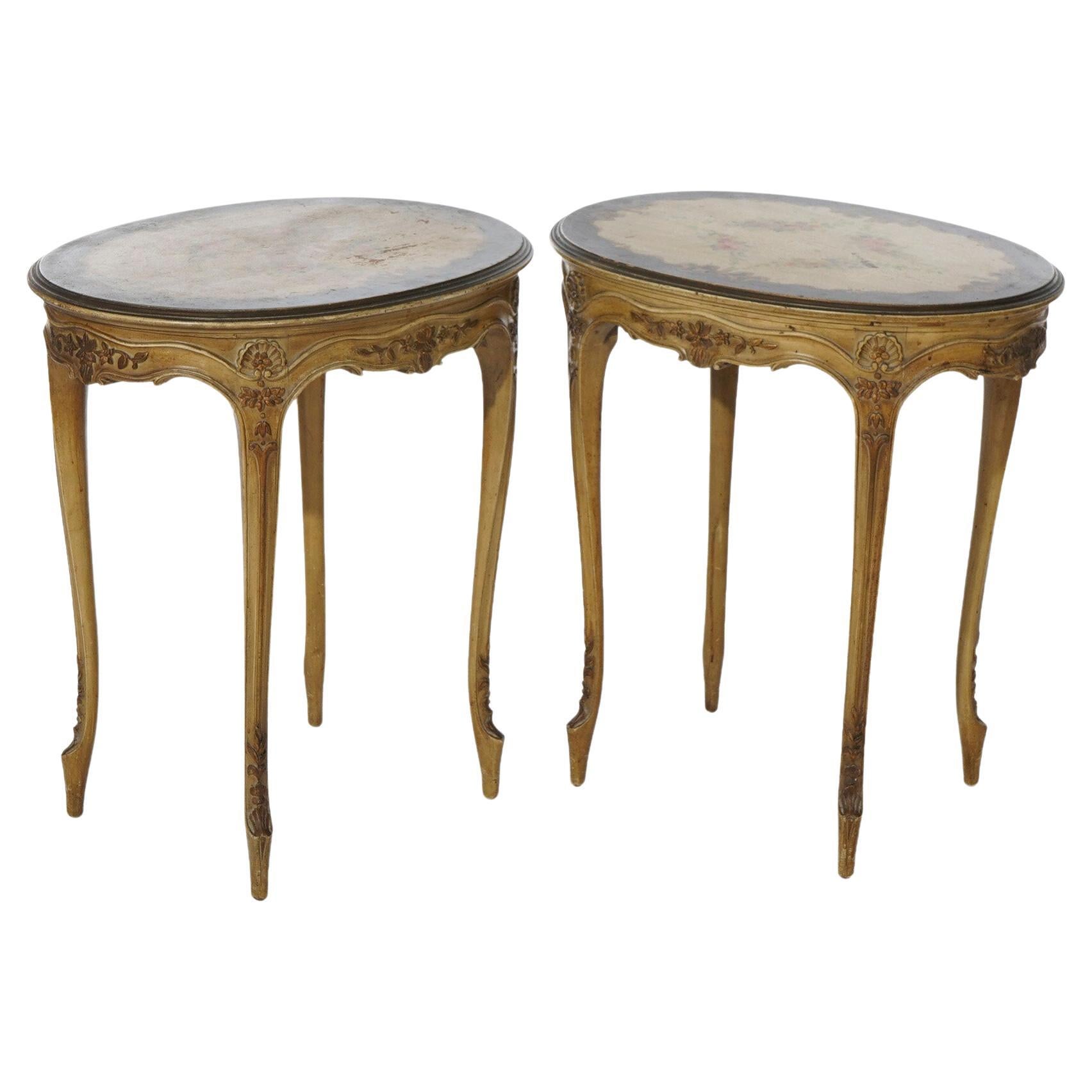 Antique Pair French Louis XV Polychrome Decorated Carved Oval Side ...