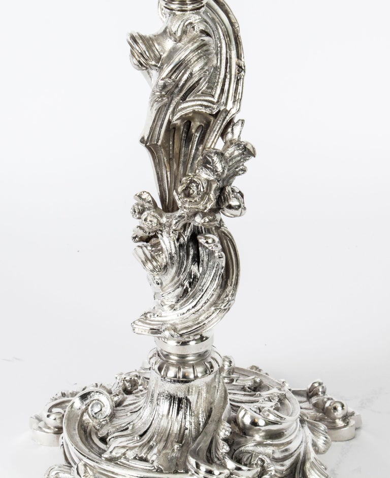Antique Pair French Rococo Revival 7 Light Silver Plated Candelabra ...