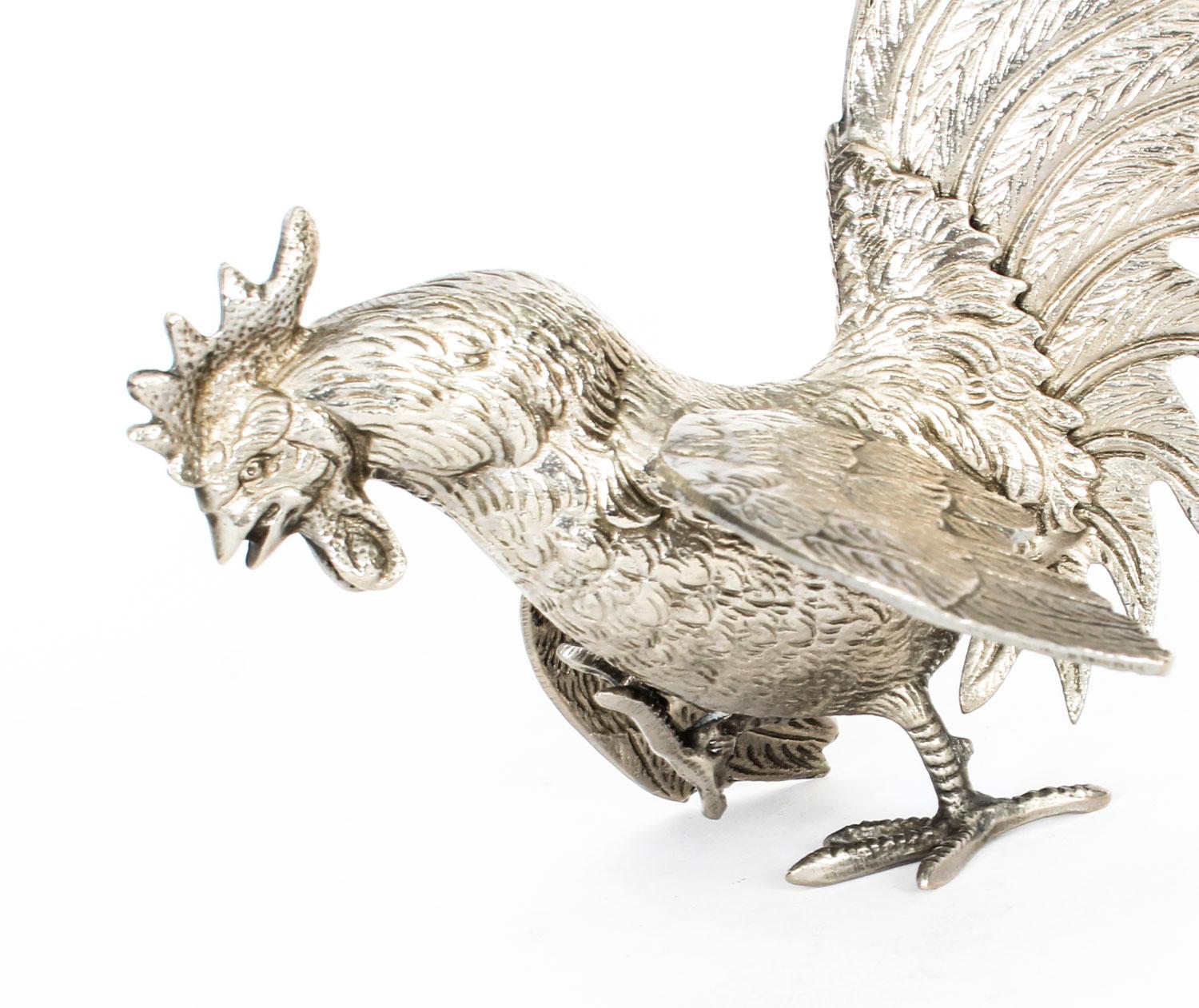 Antique Pair of French Silver Plated Fighting Cockerels, 19th Century ...