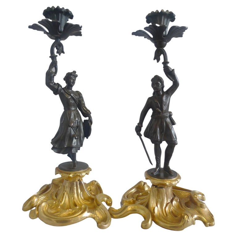 Antique pair Greek Revolution Hellenistic figural candlesticks For Sale ...