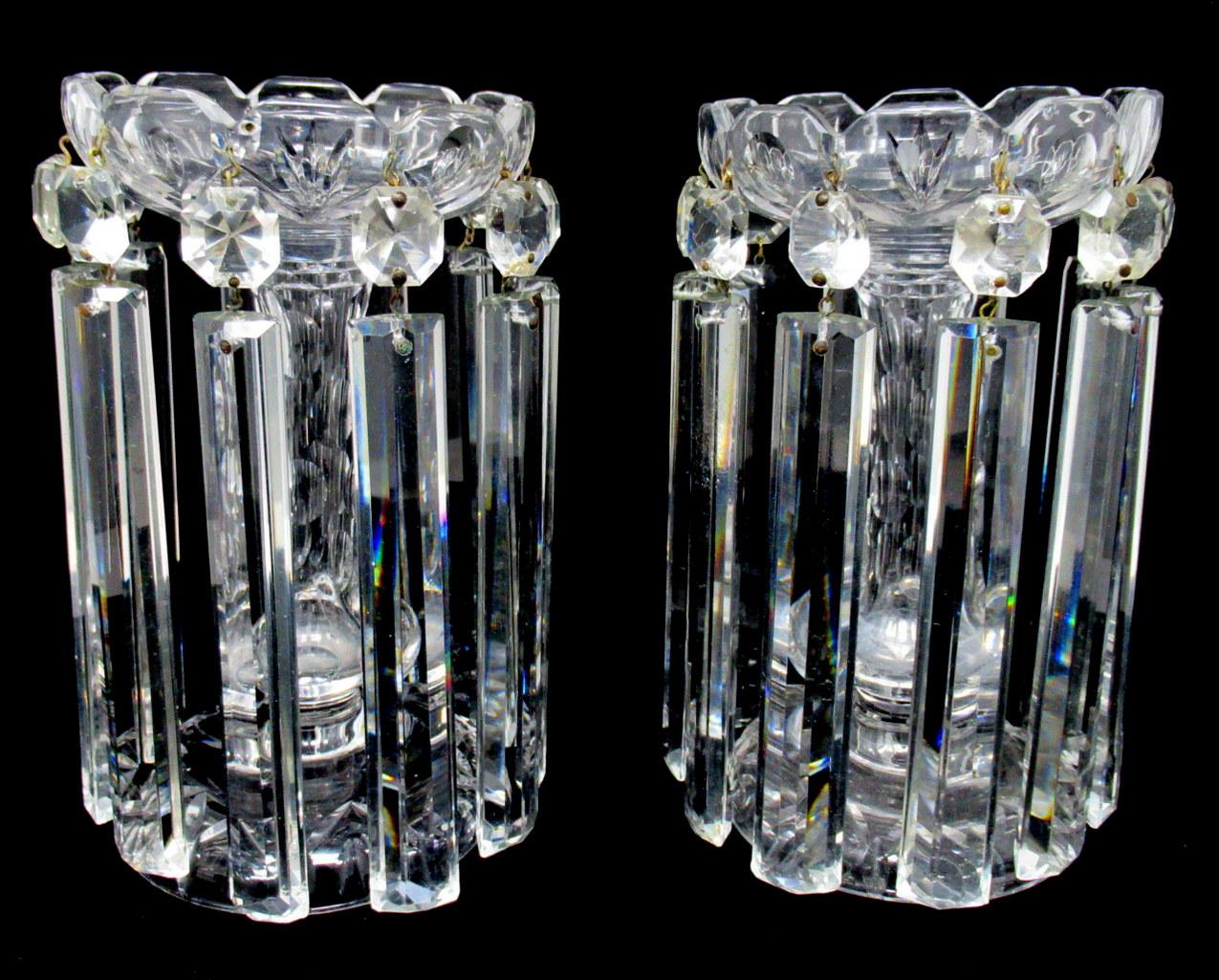 Antique Pair Handcut Full Lead Crystal Diamond Cut Lustres Vases ...