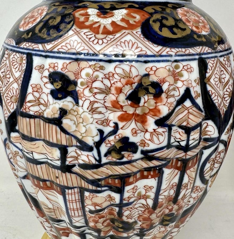 Antique Pair Japanese Chinese Imari Porcelain Ormolu Table Lamps Blue ...