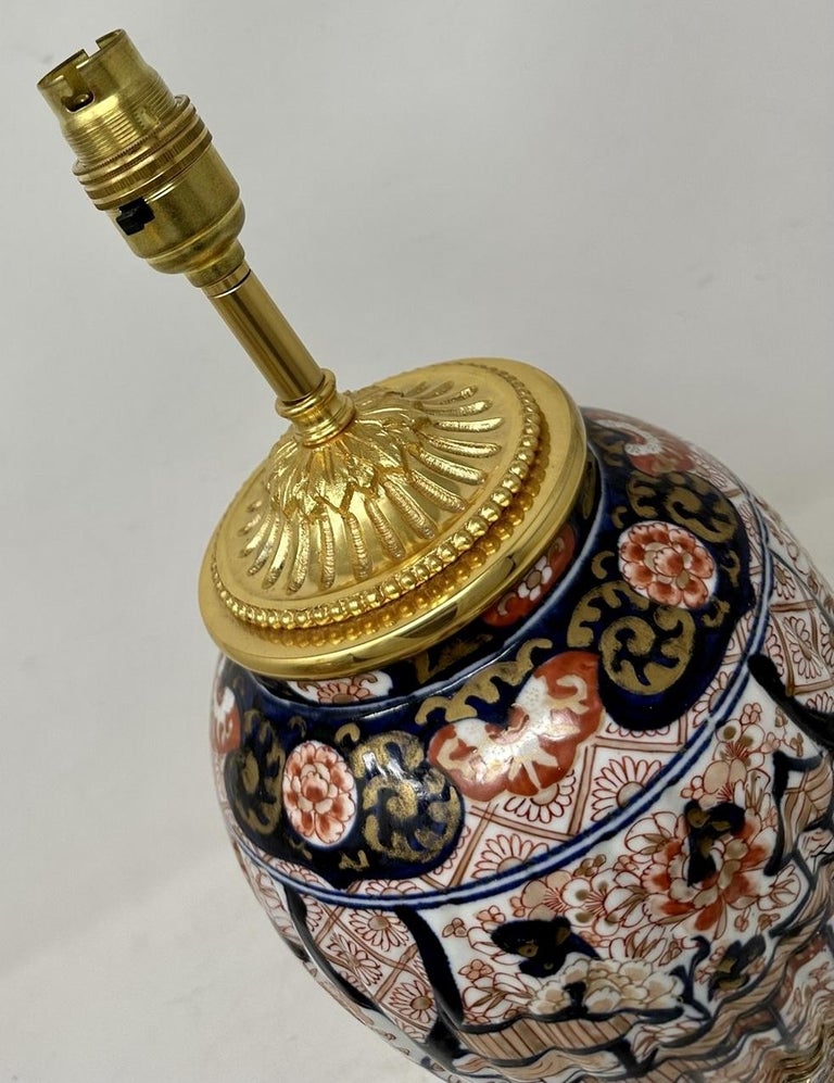 Antique Pair Japanese Chinese Imari Porcelain Ormolu Table Lamps Blue ...