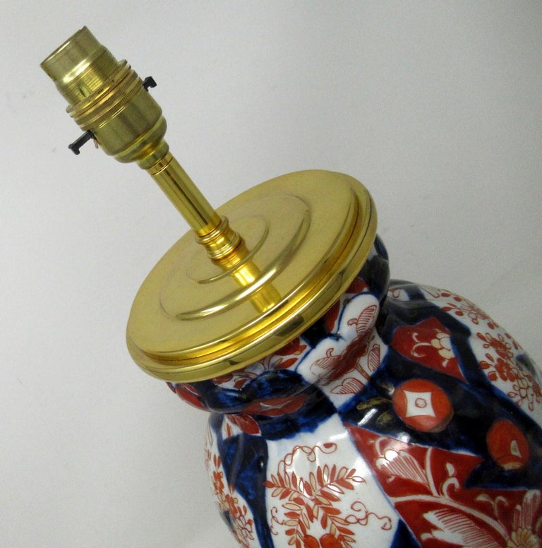 Antique Pair Japanese Chinese Imari Porcelain Ormolu Table Lamps Blue ...