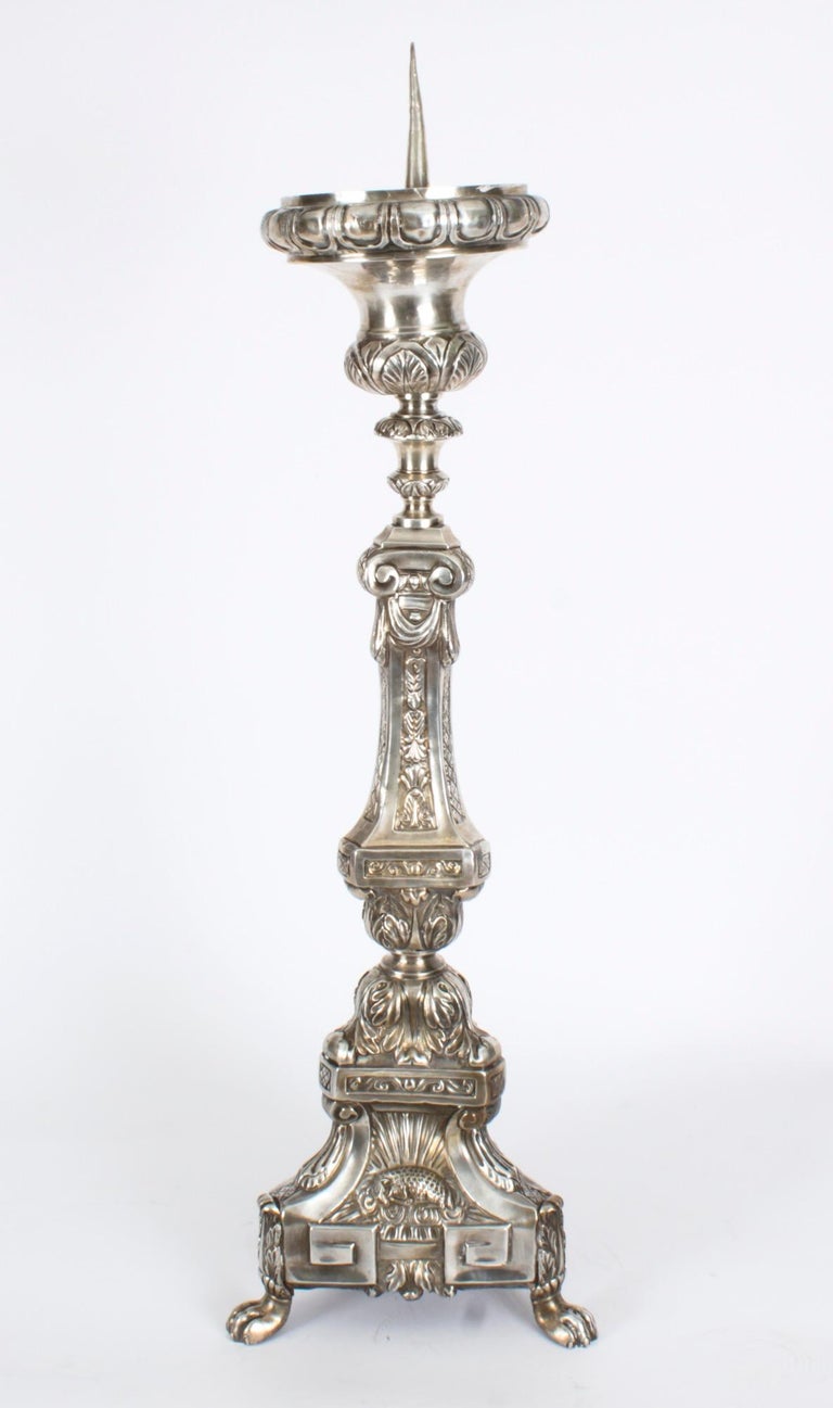 Antique Pair Large Baroque Silver Plated Ecclesiastical Candlesticks ...