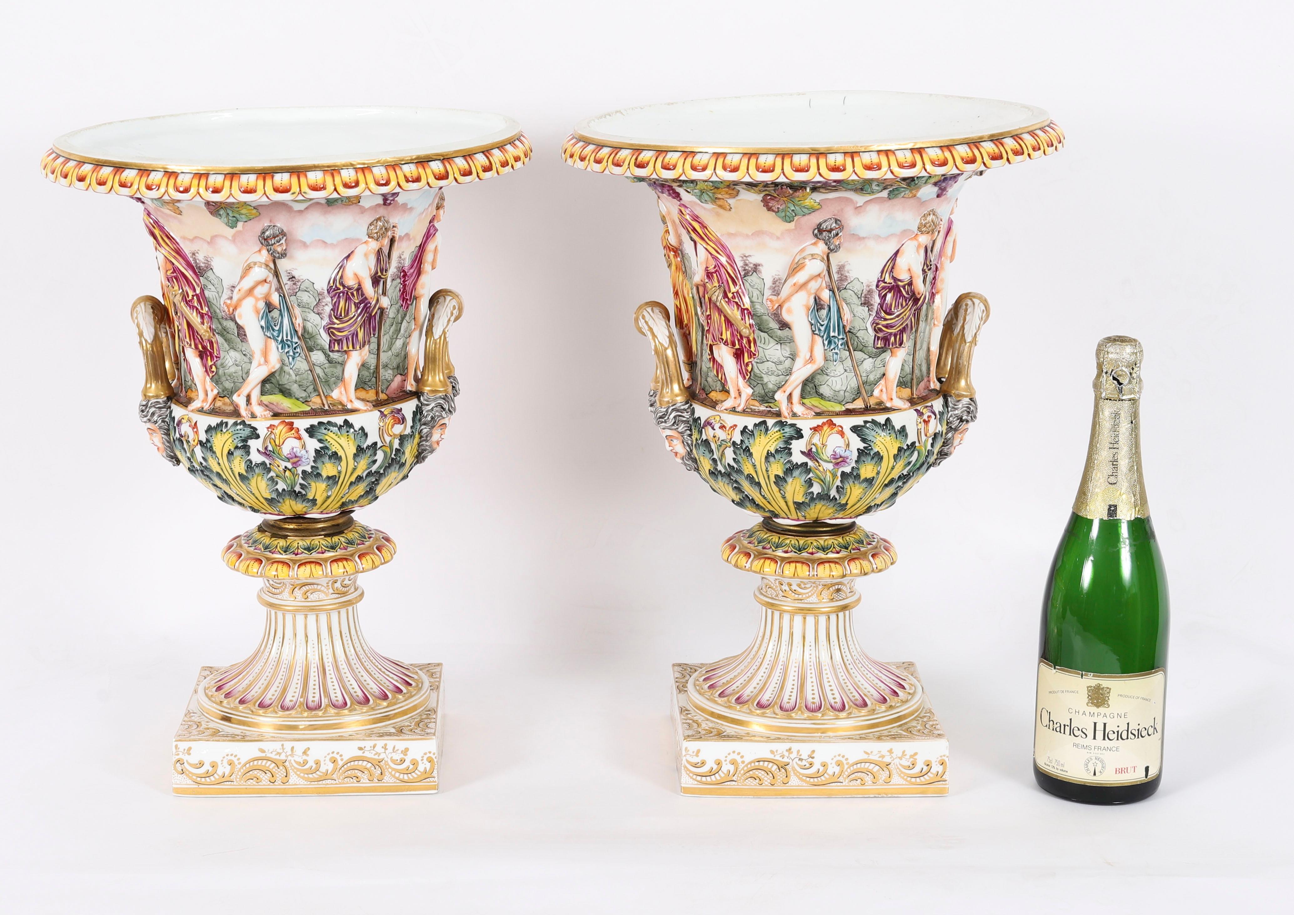 Antique Pair Large Italian Naples Capodimonte Urns / Vases 19th Century ...
