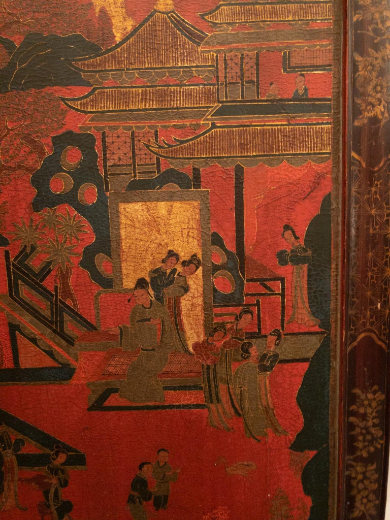 Pair Antique 19th Century Japanese Red Lacquered Wood Panels. at 1stDibs