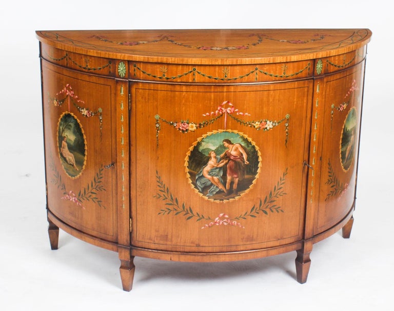 Antique Pair of Adam Revival Satinwood Side Cabinets Commodes, 19th ...