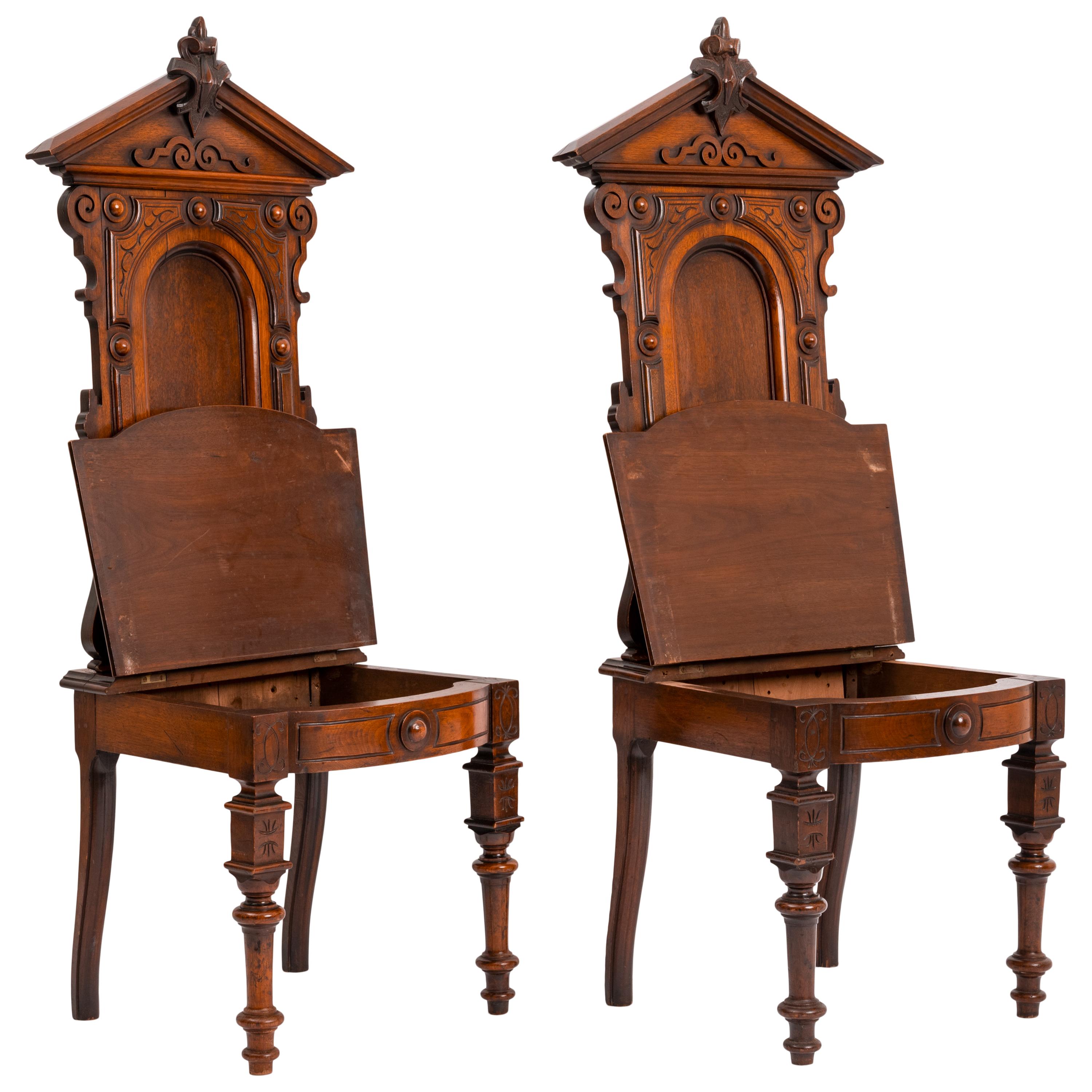 Antique Pair of American High Back Walnut Renaissance Revival Carved ...