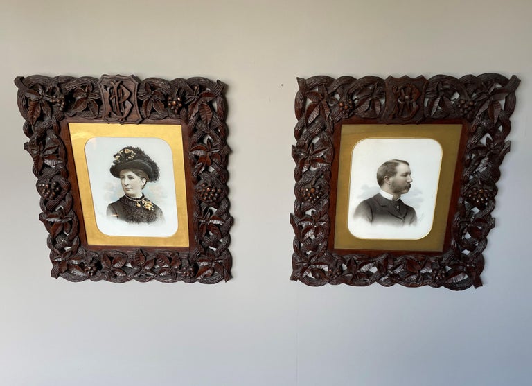 Antique Pair of Black Forest Photo Frames / Wall Mirrors with Grapevine ...