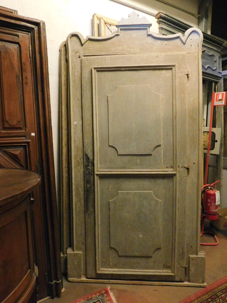 Antique Pair of Blue Lacquered Doors with Frame and Hat, 1700, Italy ...