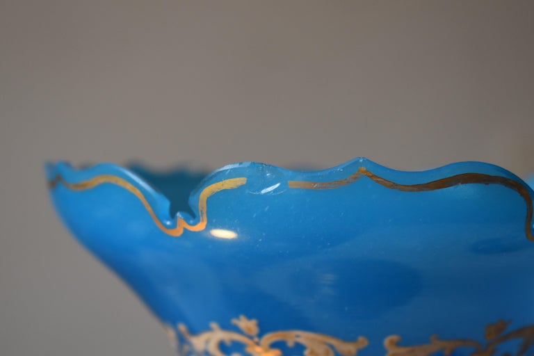 Antique Pair of Blue Opaline Enameled Glass Vases, 19th Century For ...