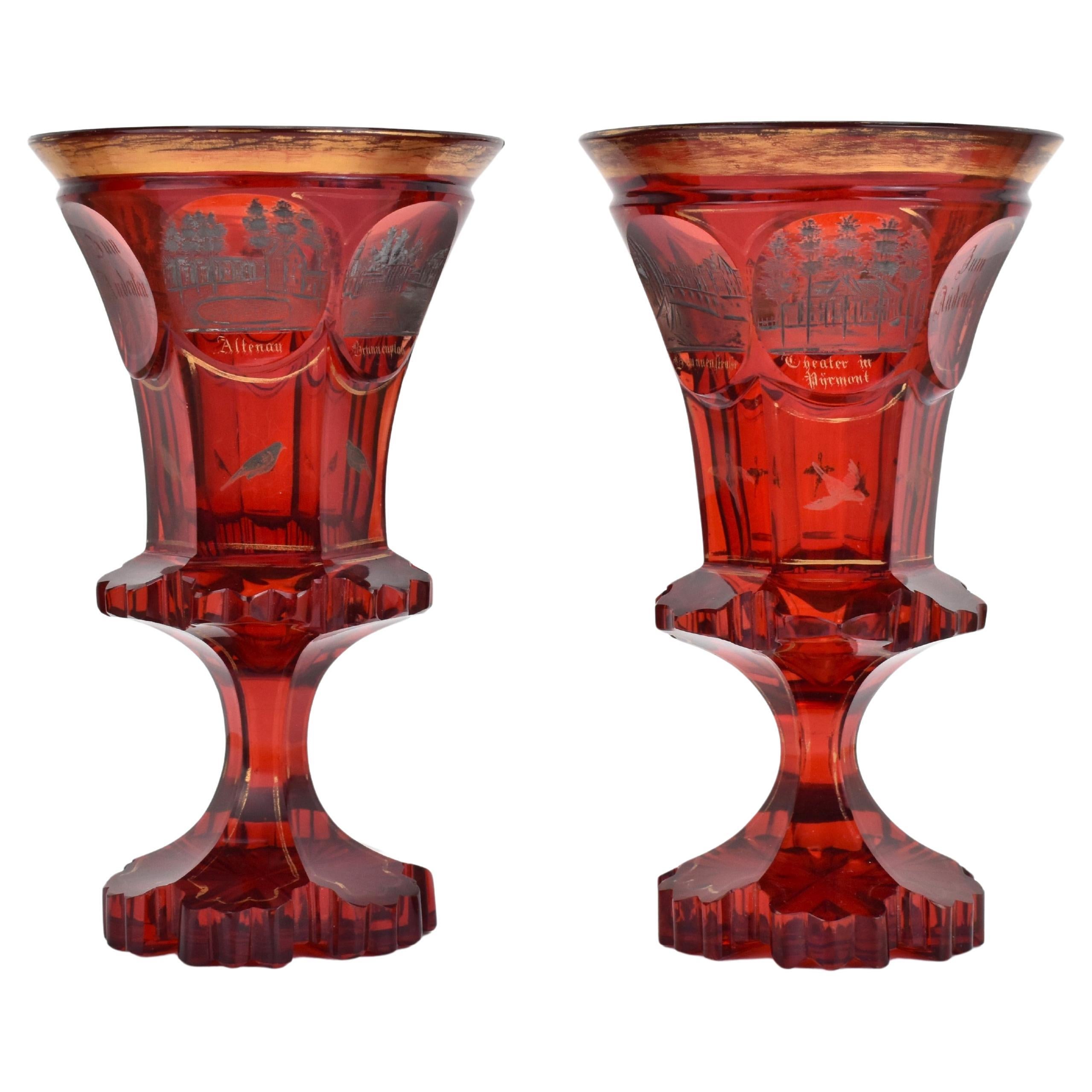 Antique Pair of Bohemian Crystal Ruby Red Cut Glass Goblets, 19th ...