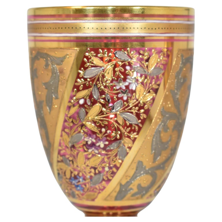 Antique Pair of Bohemian Moser Cranberry Crystal Glasses, Goblets, 19th ...