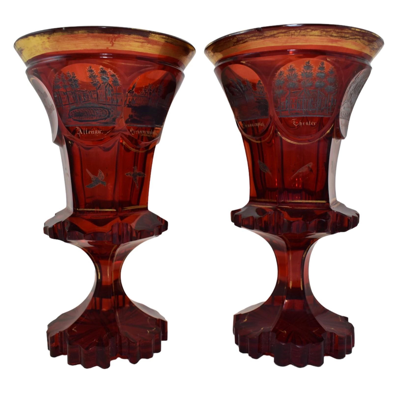 19th Century Bohemian Ruby Glass Urns at 1stDibs