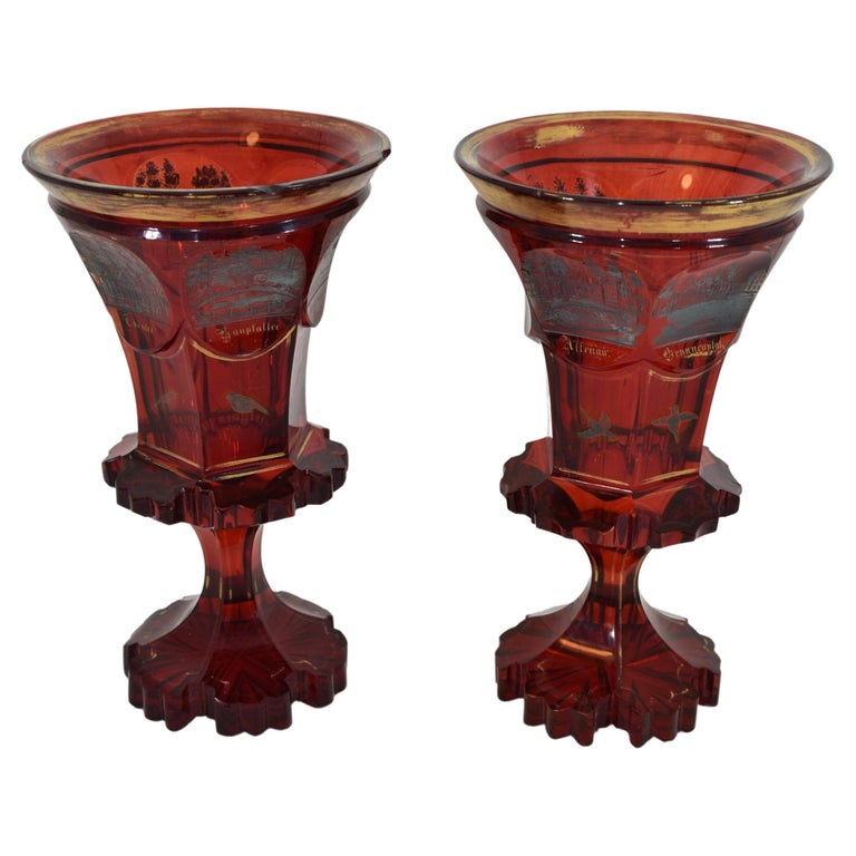 Antique Bohemian Ruby Red Cut Glass Set, 19th Century For Sale at 1stDibs