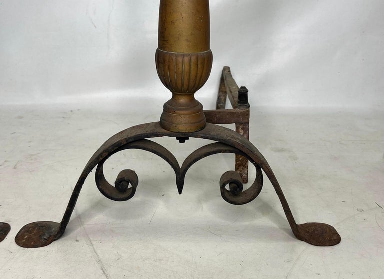 Antique Pair of Bronze and Iron Andirons For Sale at 1stDibs