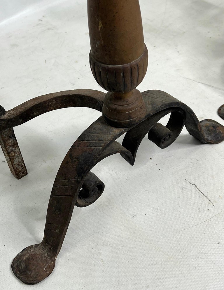 Antique Pair of Bronze and Iron Andirons For Sale at 1stDibs