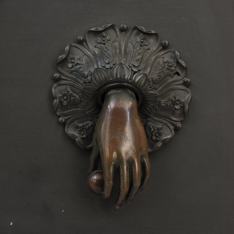 Antique Pair of Bronze Door Knockers with Hands For Sale at 1stDibs