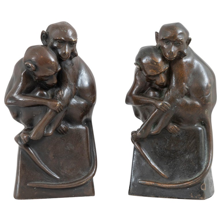 Antique Pair of Bronze Monkey Bookends, ca. 1900 at 1stDibs
