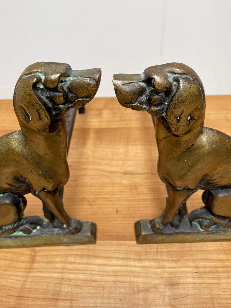 Antique Pair of Bronze and Wrought Iron Dog Andirons or Firedogs ...