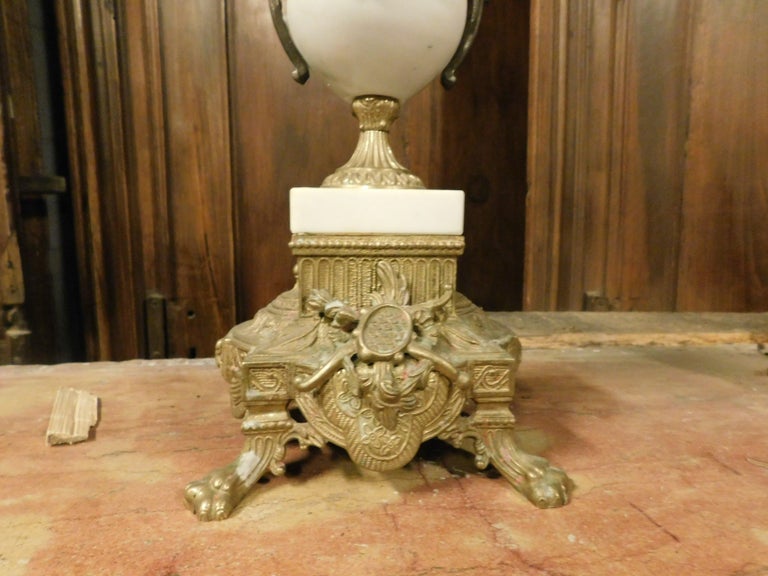 Antique Pair of Candelabra, 4 Bronze and Ceramic Arms, Carved Putti ...