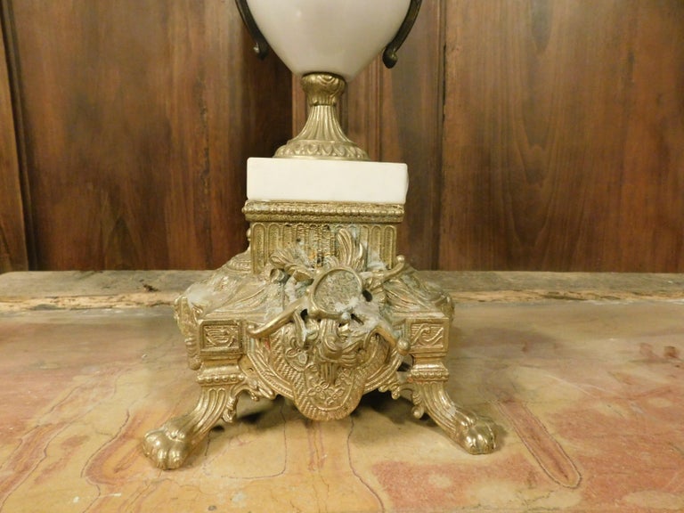 Antique Pair of Candelabra, 4 Bronze and Ceramic Arms, Carved Putti ...