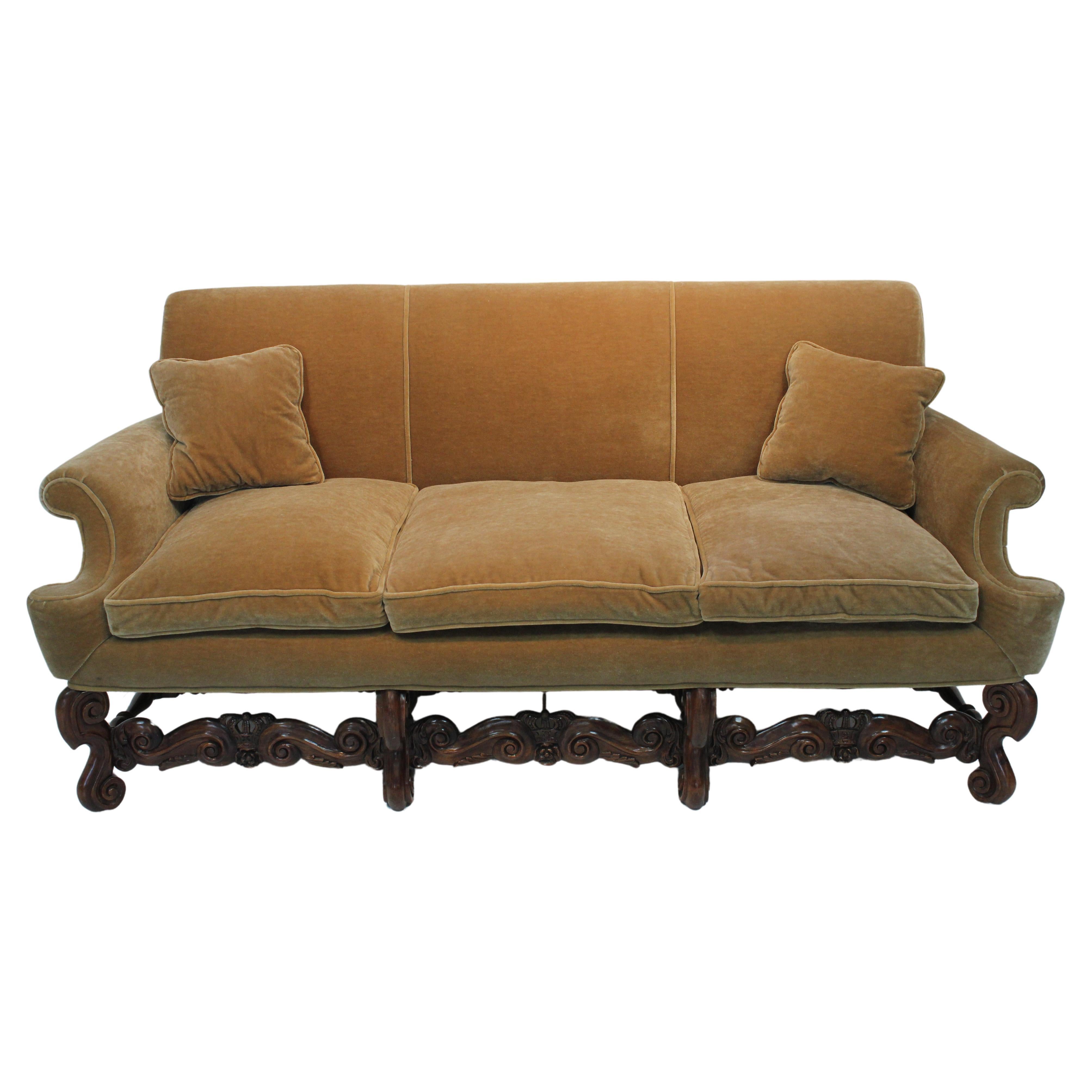 Antique Pair of Charles II Style Carved Walnut Sofas w/ Mohair Fabric ...