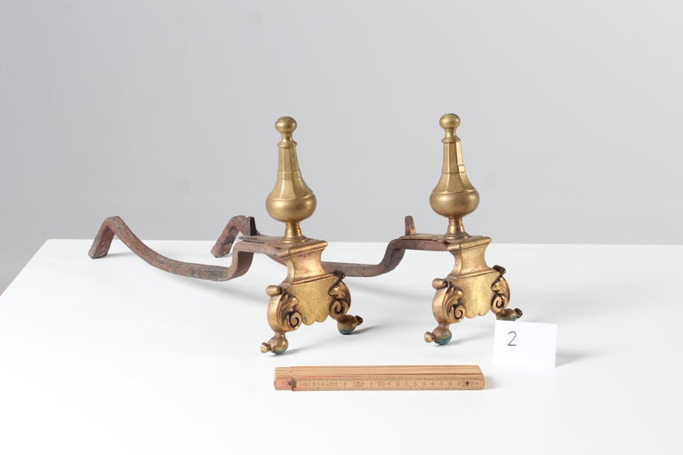 Antique Pair of Chimney Dogs, Andiron, Brass For Sale at 1stDibs
