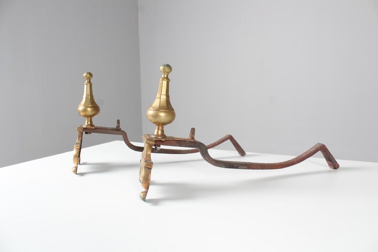Antique Pair of Chimney Dogs, Andiron, Brass For Sale at 1stDibs