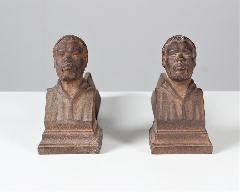 Antique Pair of Chimney Dogs, Andiron, Cast Iron For Sale at 1stDibs