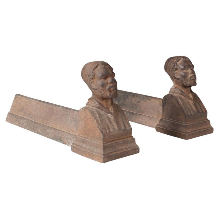 Antique Pair of Chimney Dogs, Andiron, Cast Iron For Sale at 1stDibs